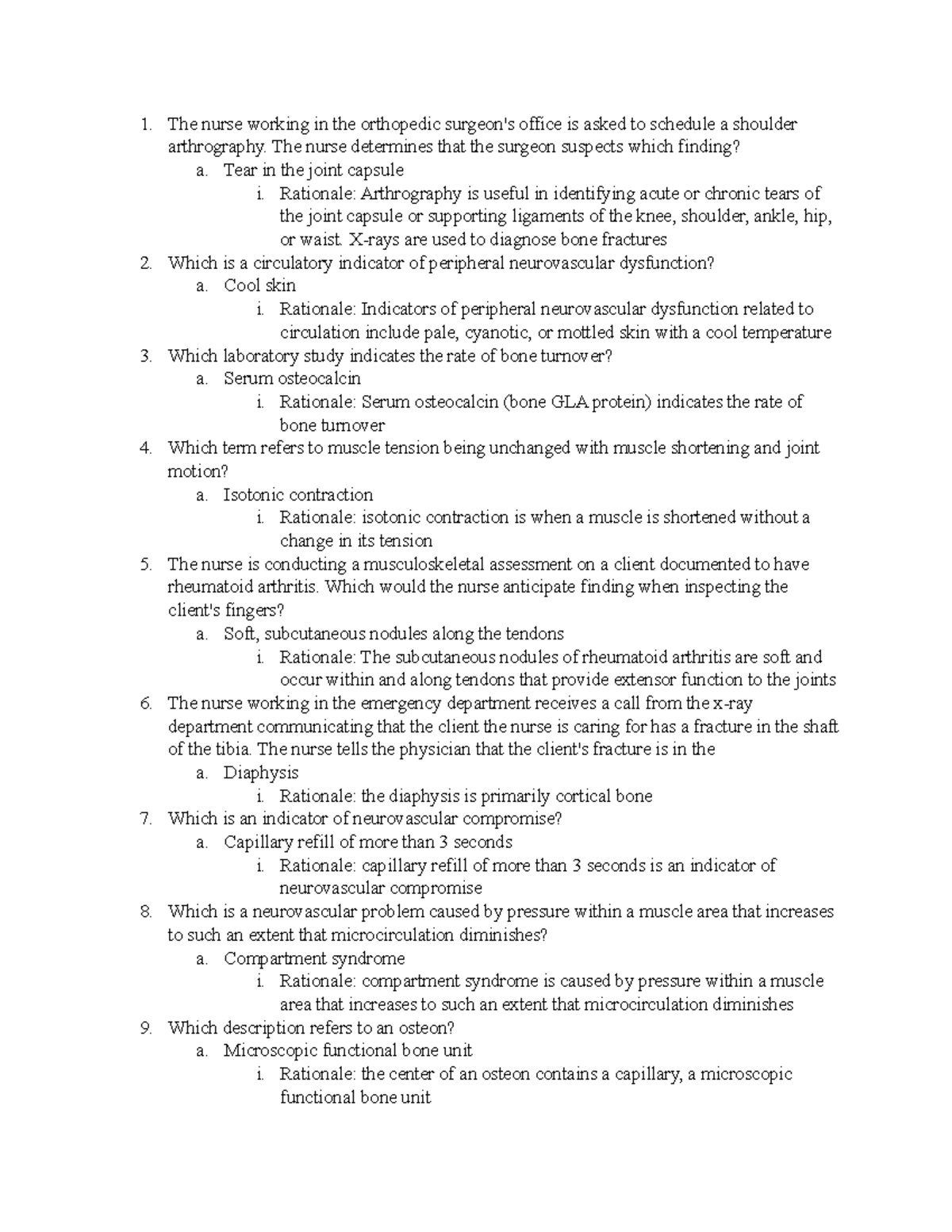 practice questions - The nurse working in the orthopedic surgeon's ...