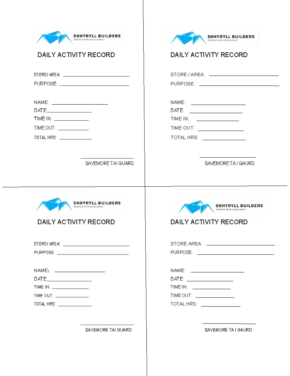 Daily Activity Record - TEACHER - DAILY ACTIVITY RECORD DAILY ACTIVITY ...