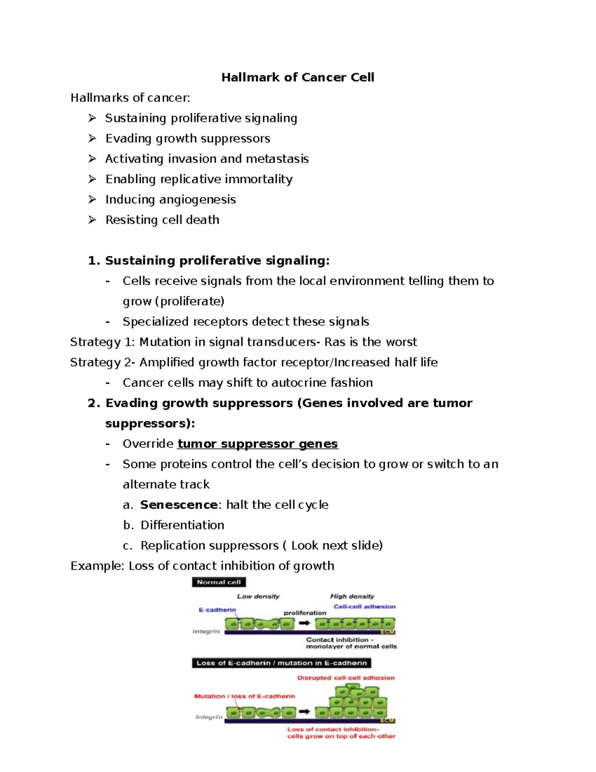 Hallmark of Cancer Cell Summary - Hallmark of Cancer Cell Hallmarks of ...