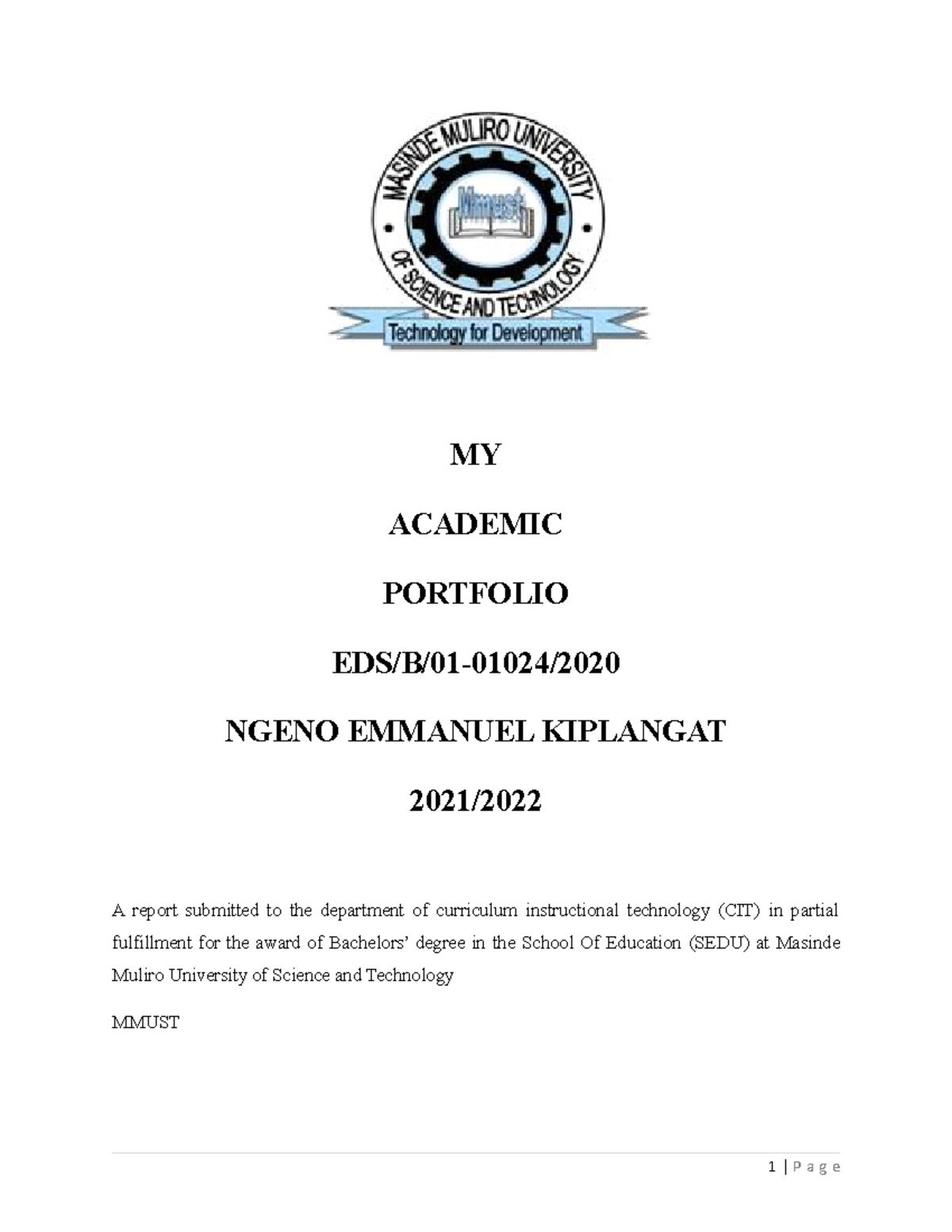 MR. Ngeno'S Portfolio - REAding - MY ACADEMIC PORTFOLIO EDS/B/01-01024 ...