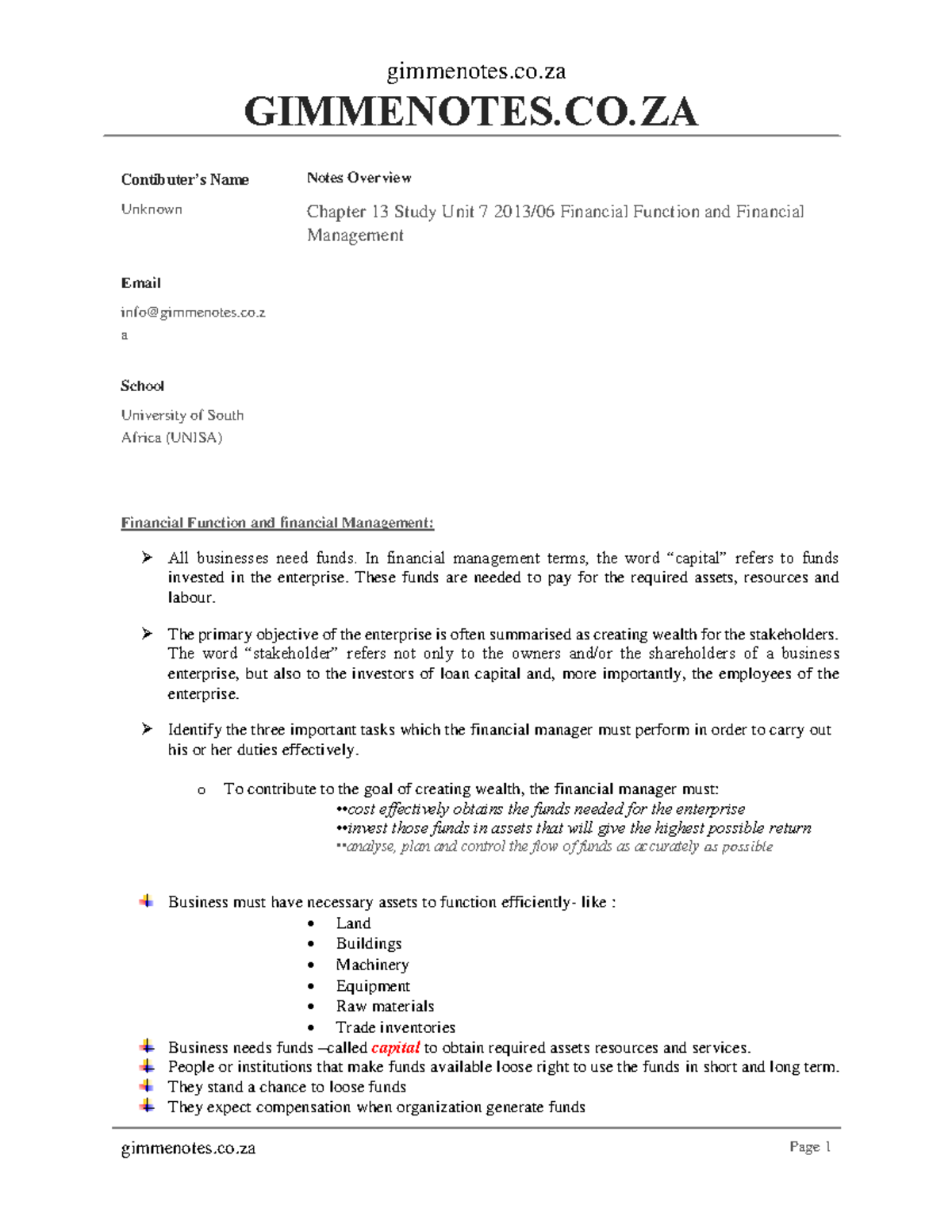 MNB1601 Chapter 13 Study Unit 7 - GIMMENOTES.CO Notes Overview Chapter ...