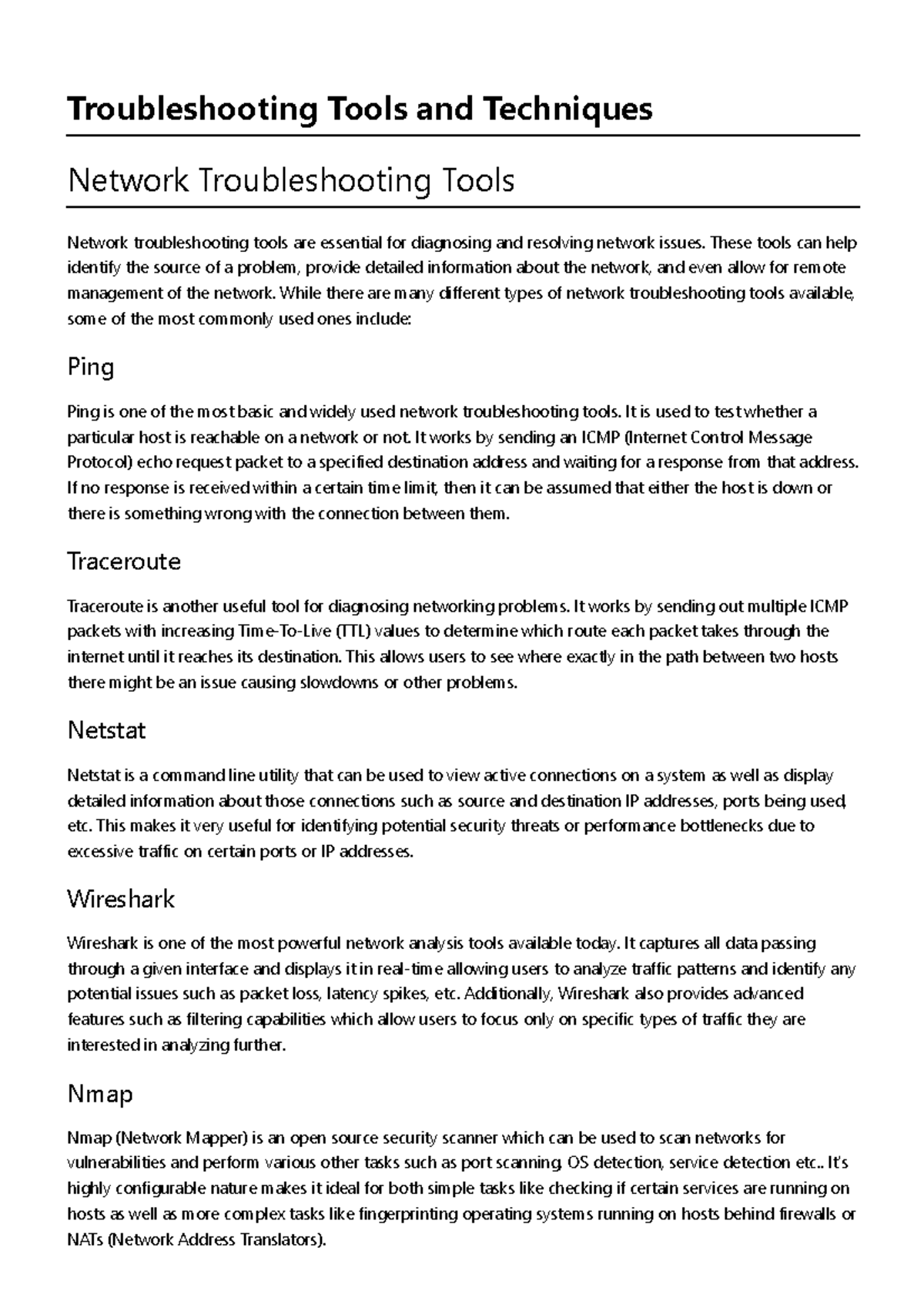 Troubleshooting Tools and Techniques in Computer Network Concepts ...