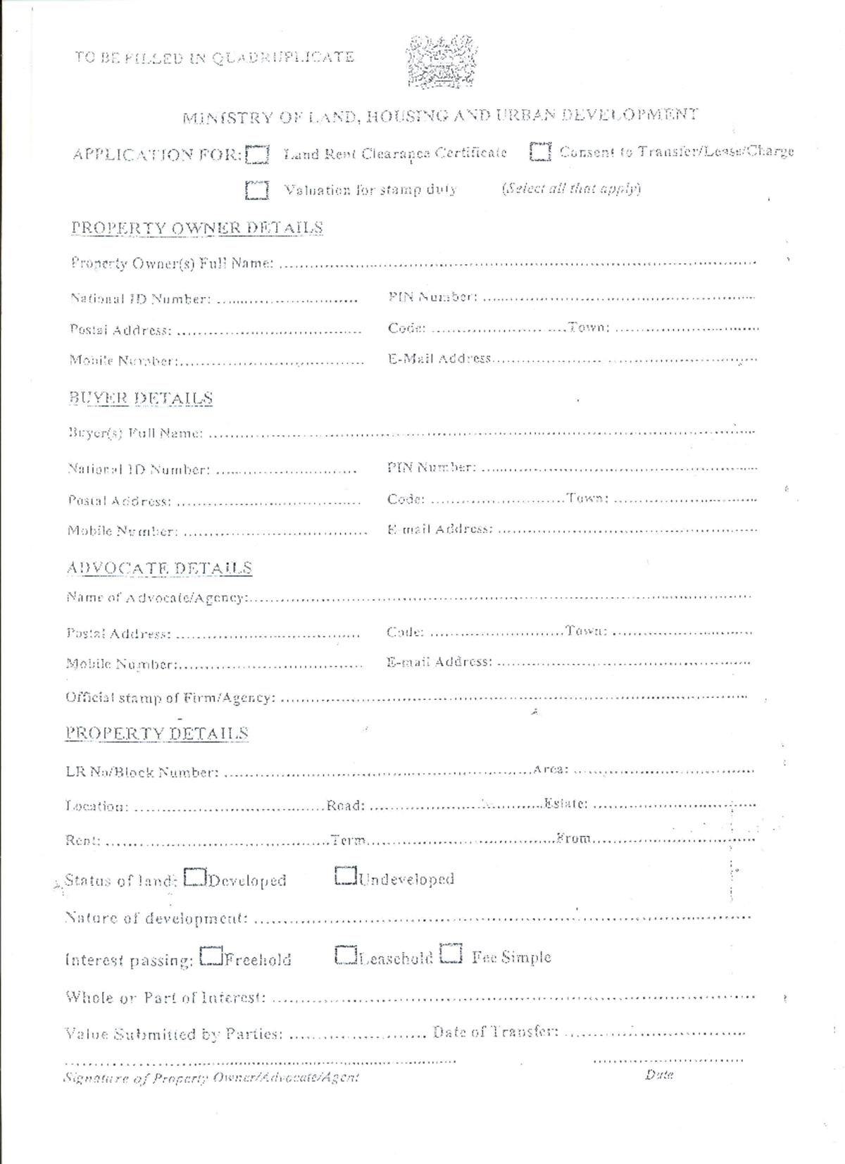 Scan0020 1 - Valuation form - TO BE FILLED IN QUADRUPLICATE MINISTRY OF ...