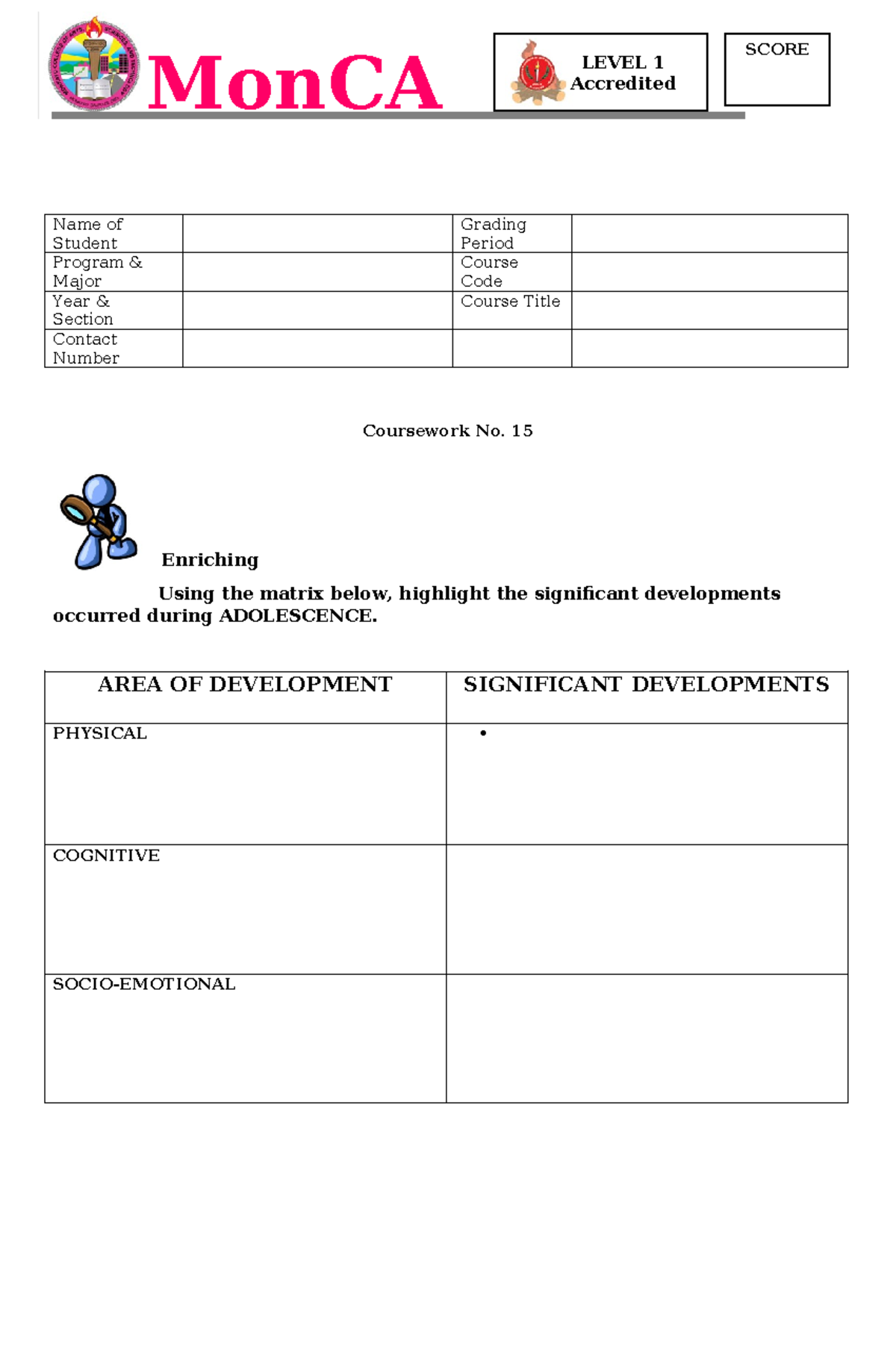 Prof ed activity - Discrete Mathematics - Name of Student Grading ...