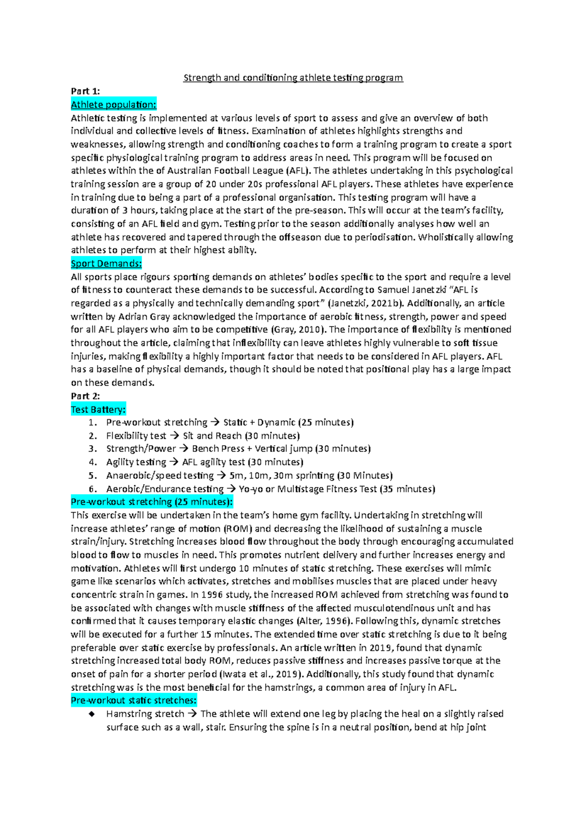 Strength and conditioning athlete testing program - Examination of ...