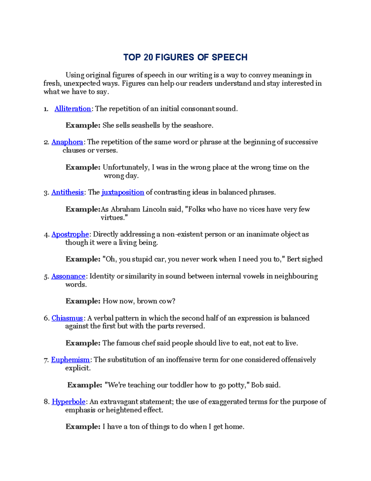 TOP 20 Figures OF Speech - TOP 20 FIGURES OF SPEECH Using original ...