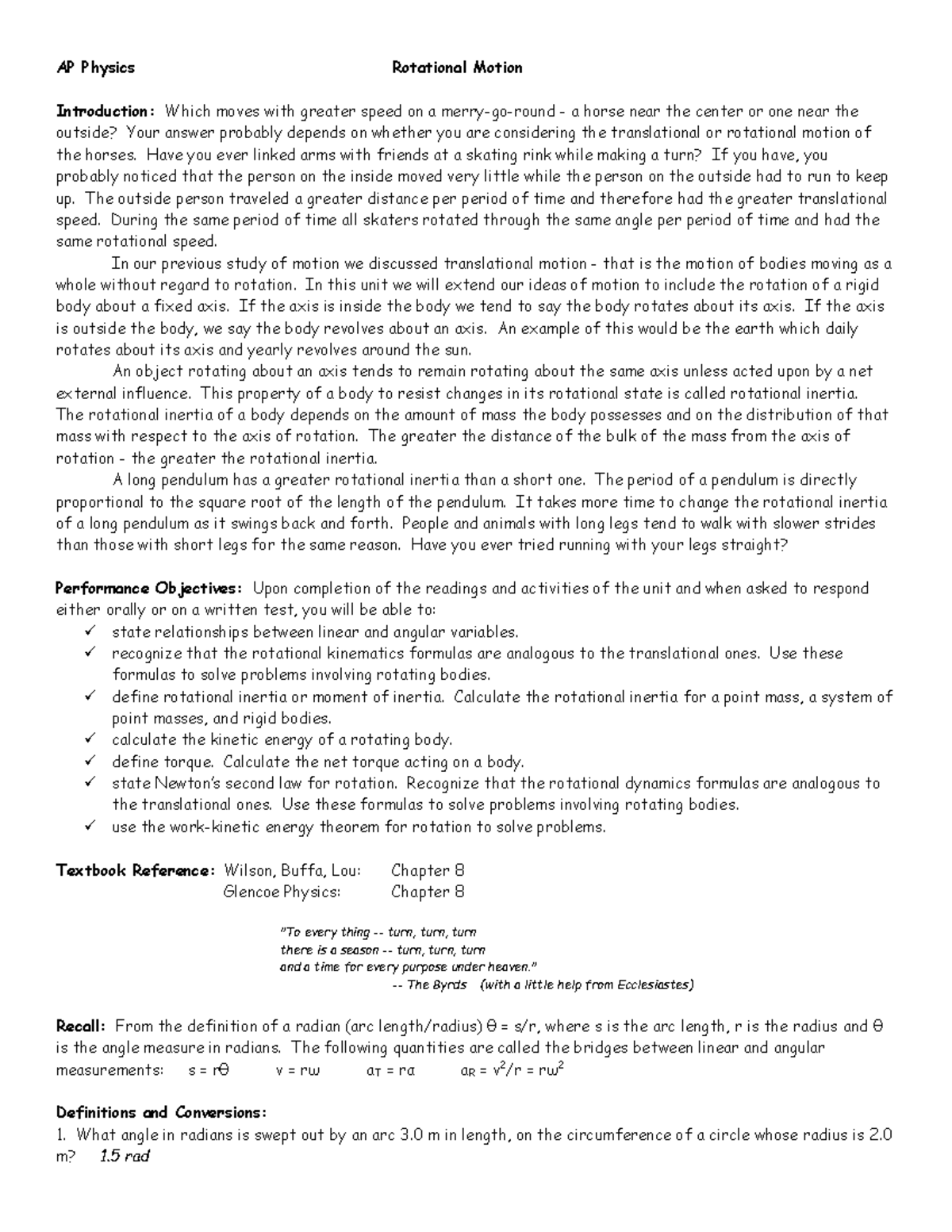 Ap1rotationpack - Study - AP Physics Rotational Motion Introduction ...