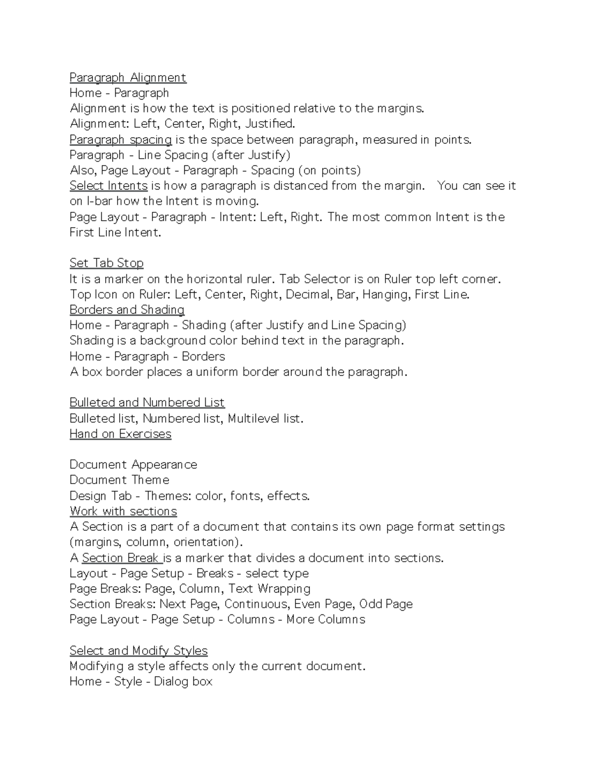 IT-150 Class 5 Lecture Notes - Paragraph Alignment Home - Paragraph ...