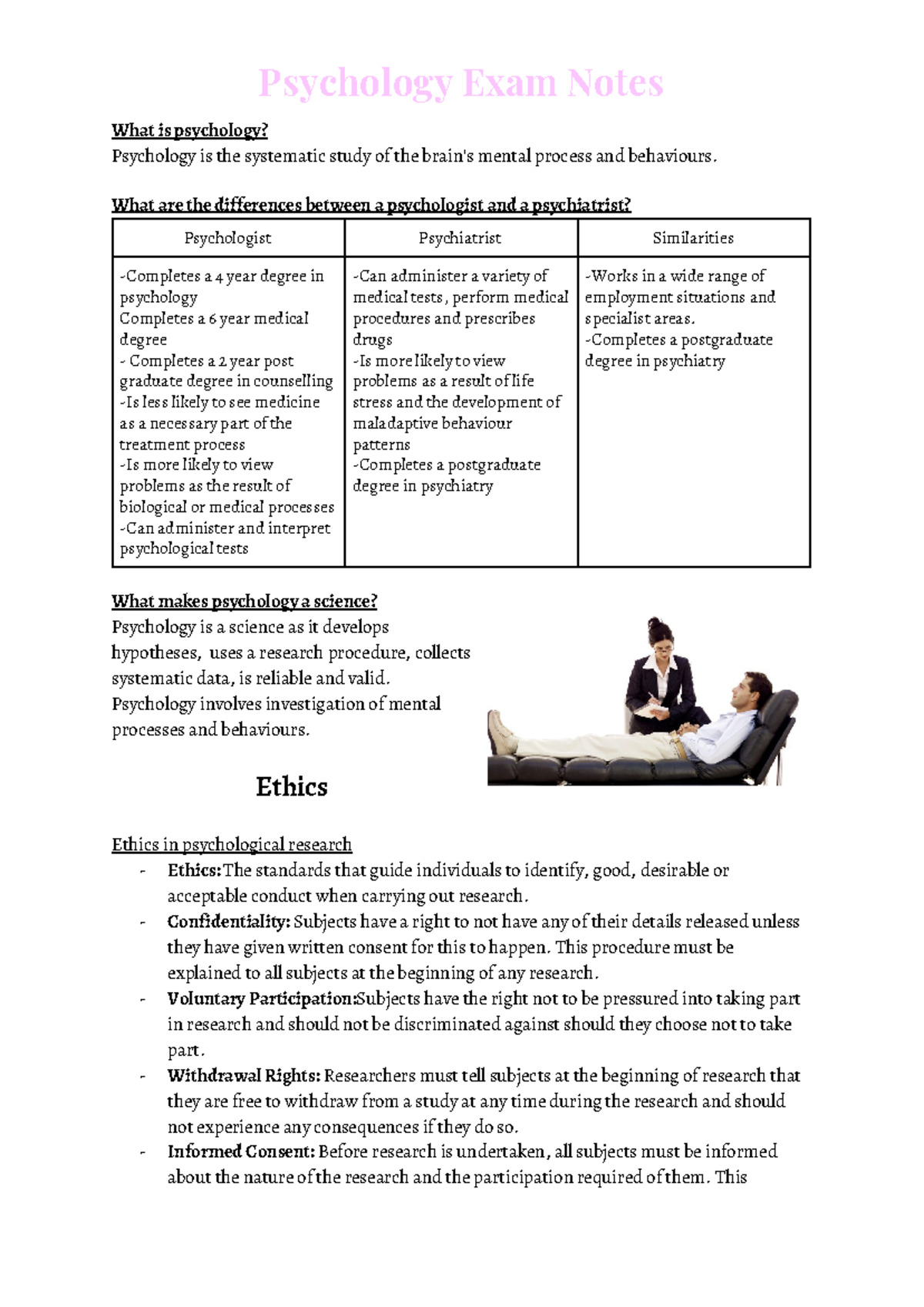 Psychology Unit 1 Notes - What is psychology? Psychology is the ...