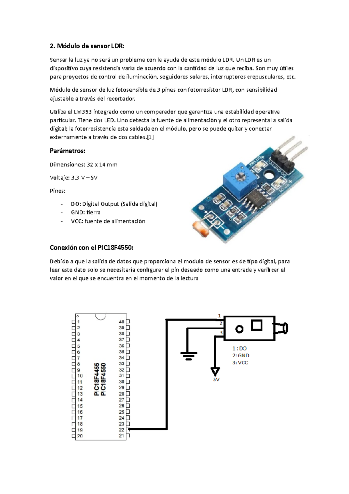 LDR - ficha técnica y conecciones para un ldr - 2. Módulo de sensor LDR ...