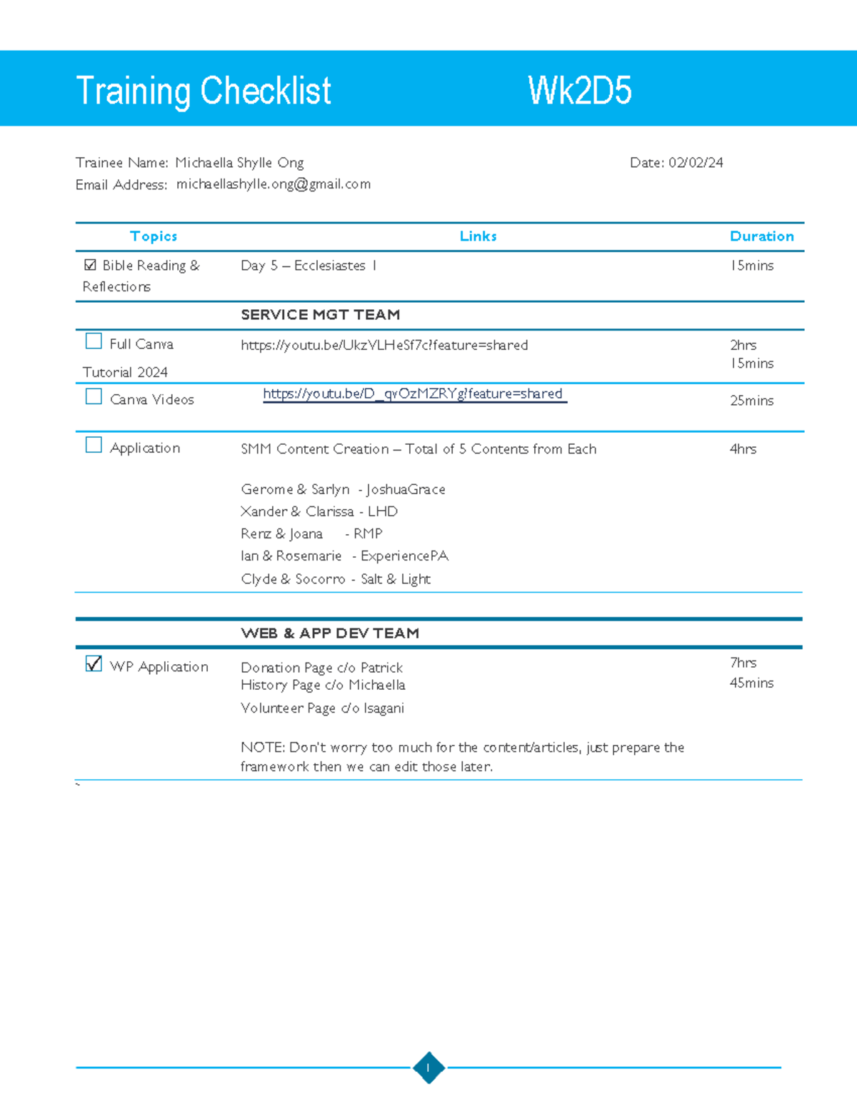 Wk2D5 - MSO - Training Checklist Wk2D Trainee Name: Date: 02/02/ Email ...