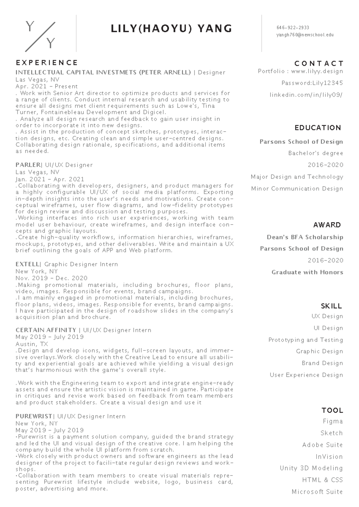 Lily(Haoyu)+Yang+UI-UX+Designer+Resume+With+Password - Y L ILY ( H A O ...
