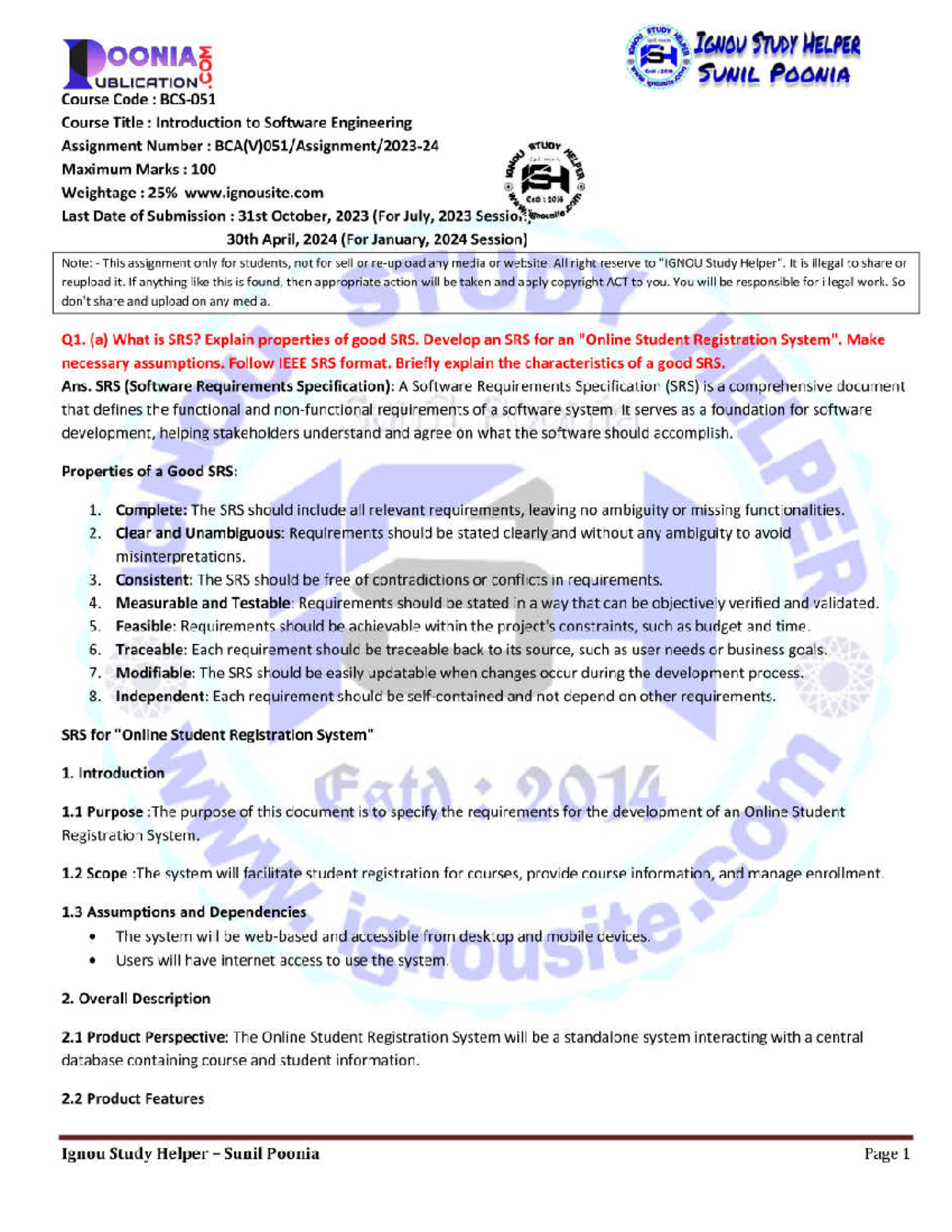 BCS-051 2023-24 - Introduction to Software Engineering - Studocu