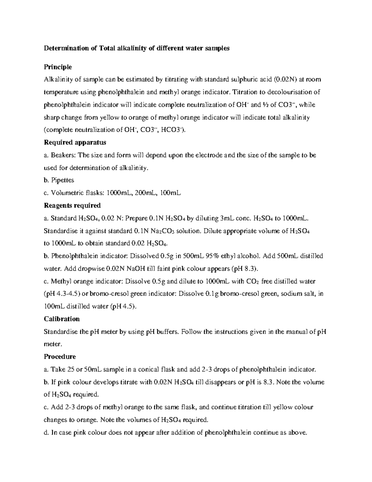 Alkalinity determination of water samples - Determination of Total ...