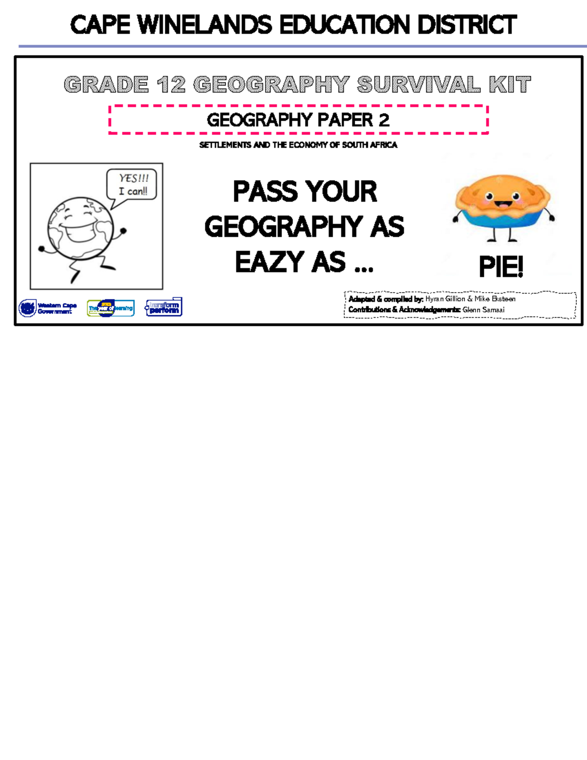 GEOP2 GR12 Survival KIT - CAPE WINELANDS EDUCATION DISTRICT GEOGRAPHY ...