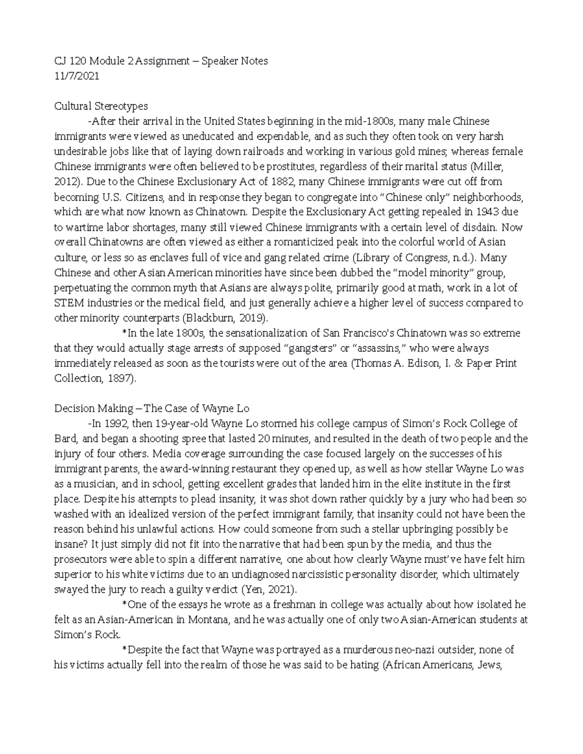 CJ 120 Module Two - Speaker Notes - CJ 120 Module 2 Assignment ...