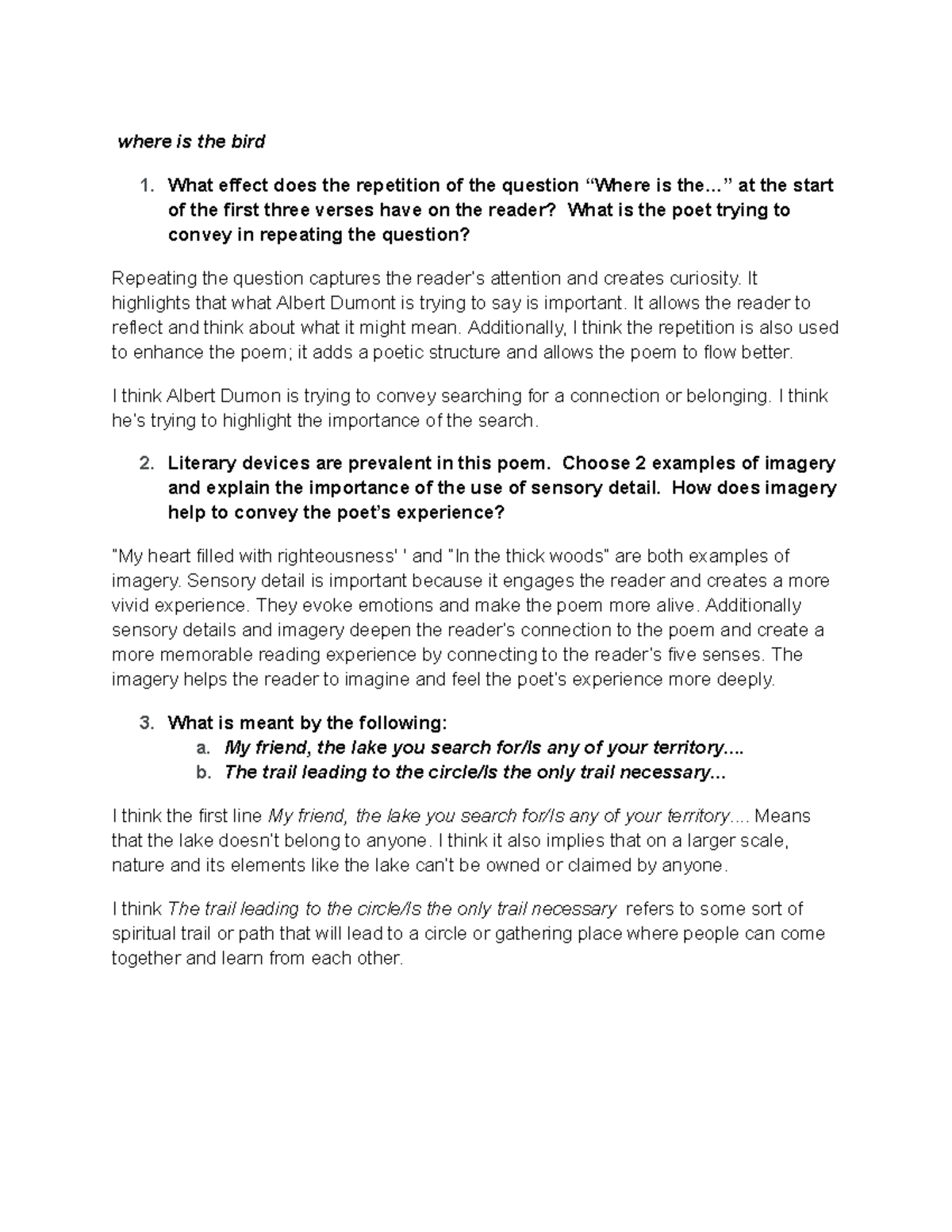 Albert Dumont Poetry Analysis and Reflection - where is the bird 1 ...