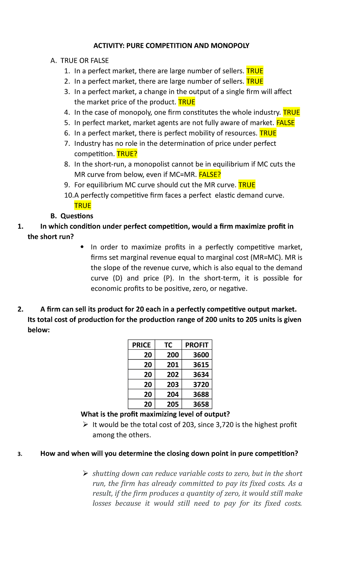 Managerial Economics: Pure Competition and Monopoly - ACTIVITY: PURE ...