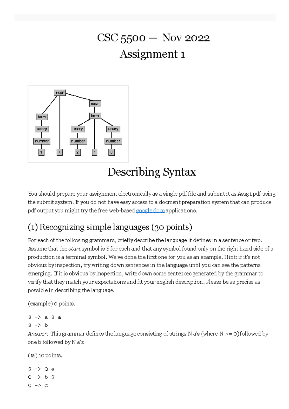 Assg1 - practical - CSC 5500 — Nov 2022 Assignment 1 Describing Syntax You should prepare your ...
