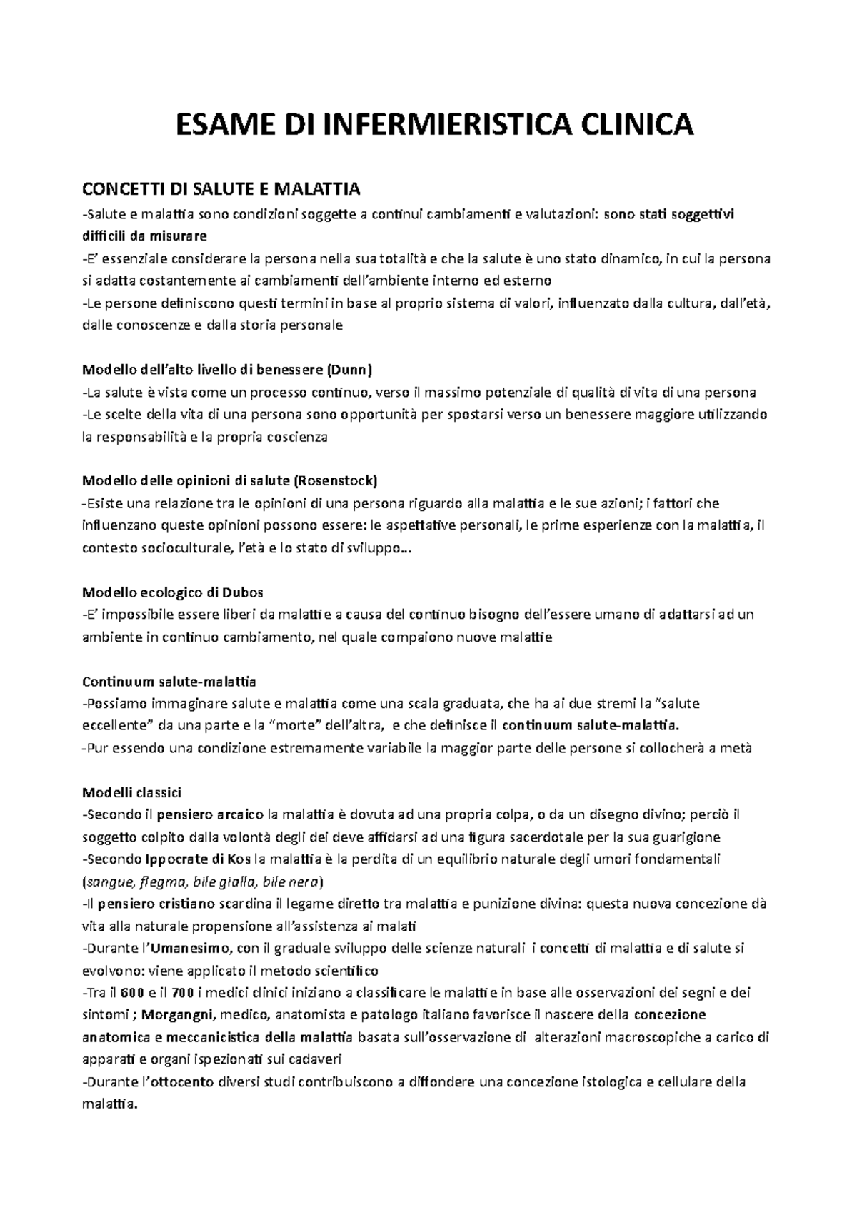 Esame Infermieristica Clinica (primo semestre) - ESAME DI ...