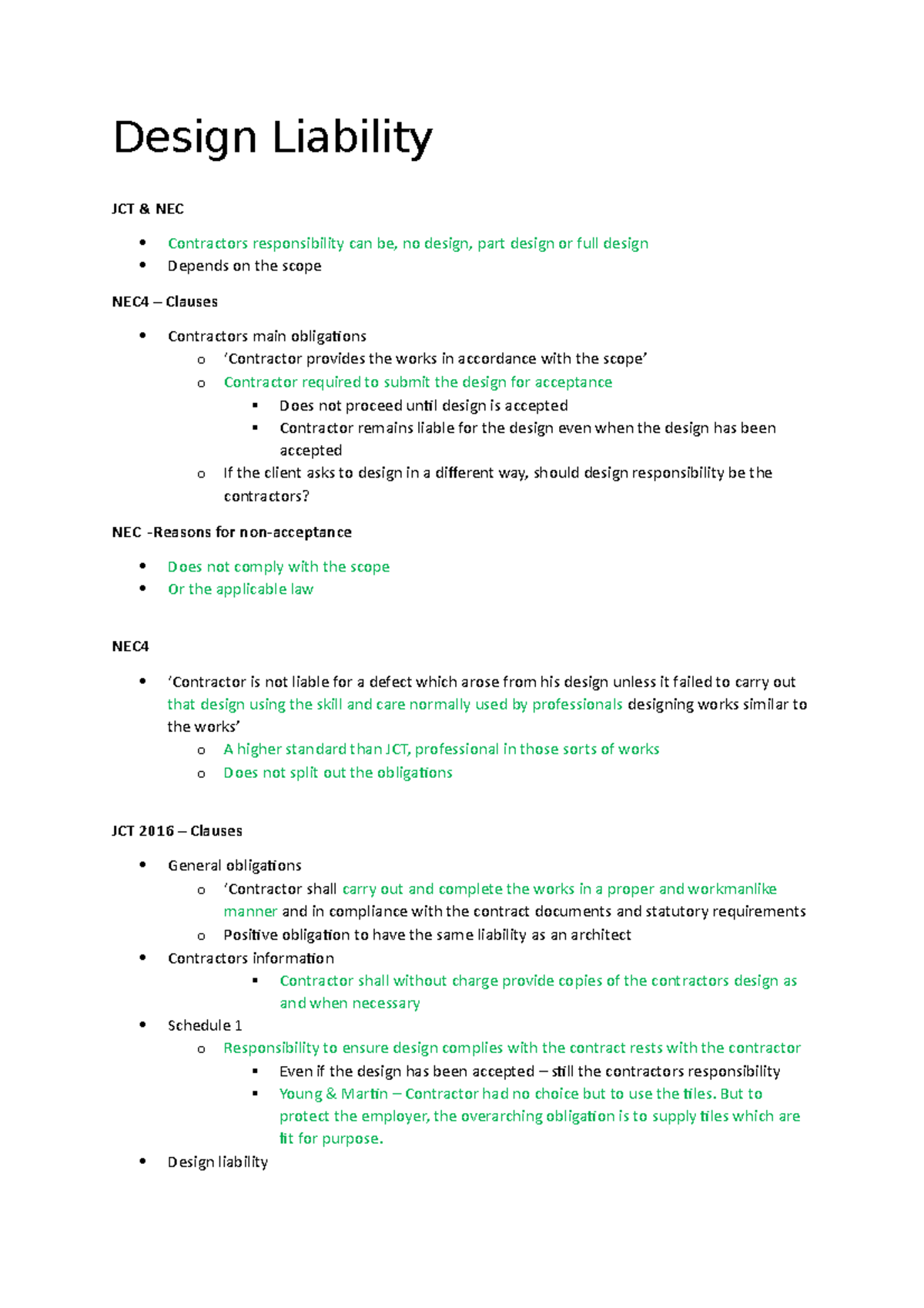 Lecture 7 - Design Liability - Design Liability JCT & NEC Contractors ...
