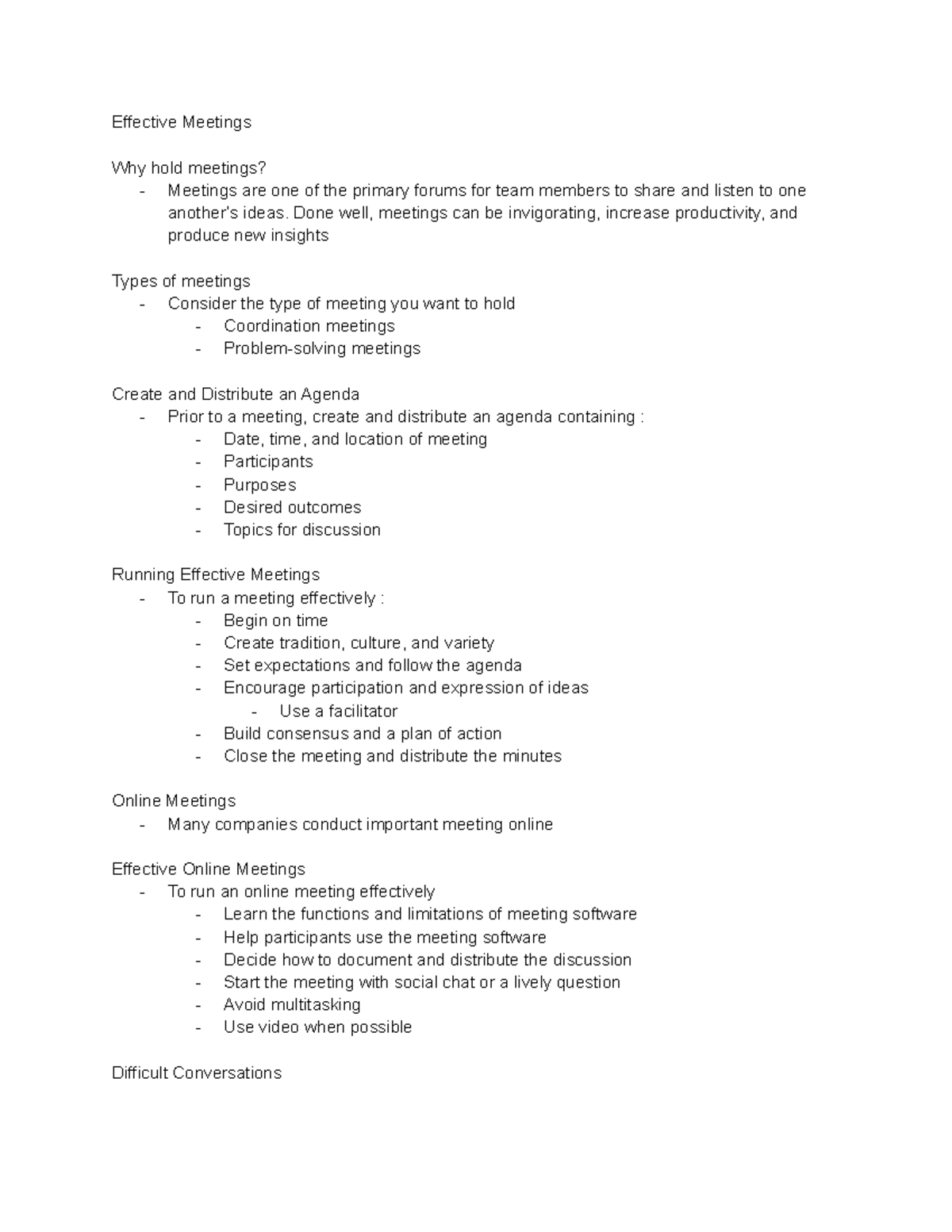 BUGN280 - Effective Meetings notes - Effective Meetings Why hold ...