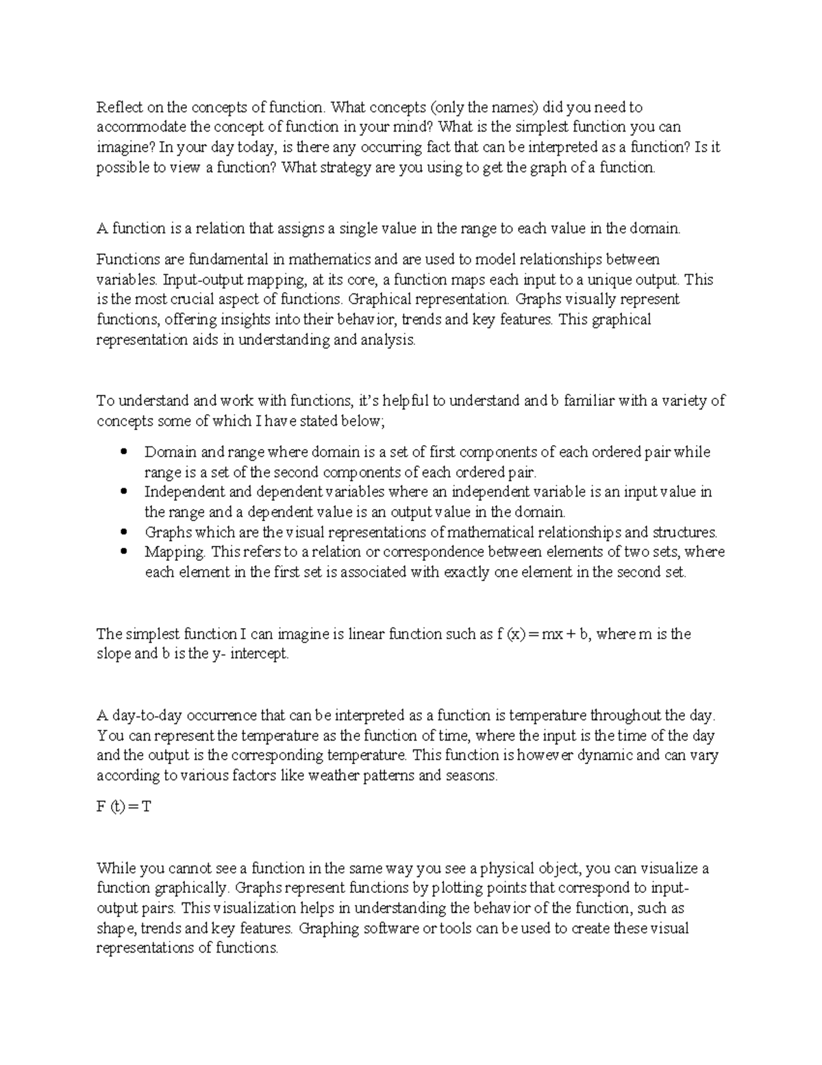 Reflect on the concepts of function College Algebra - Reflect on the ...