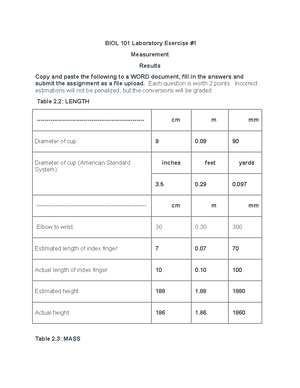 Lab Practical 1 Study Guide - BIOLOGY 101 PRACTICAL #1 REVIEW SHEET Lab ...