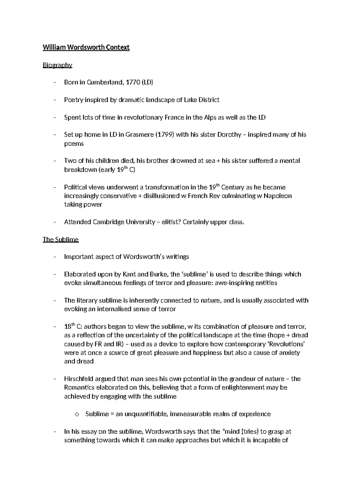 Wordsworth-context - notes - William Wordsworth Context Biography ...