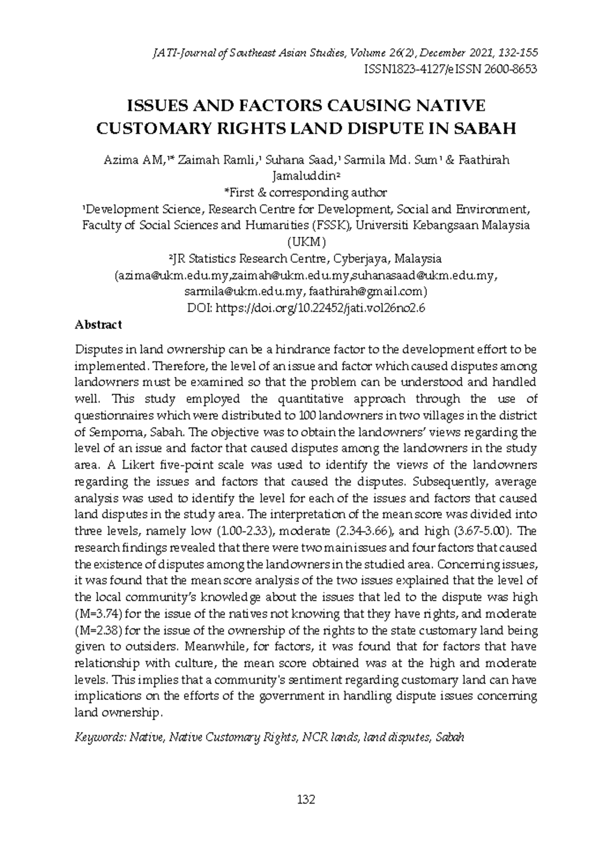 Issues AND Factors Causing Native Customary Rights LAND Dispute IN ...