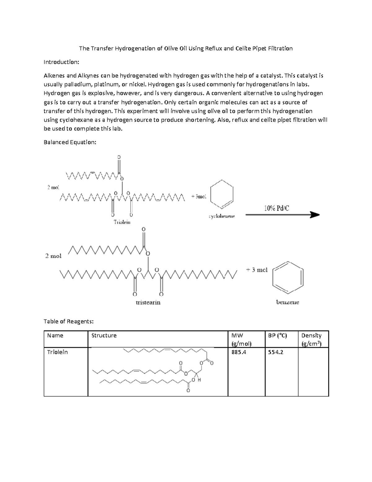 Ochem lab 7 - chem lqb 7 - The Transfer Hydrogenation of Olive Oil ...