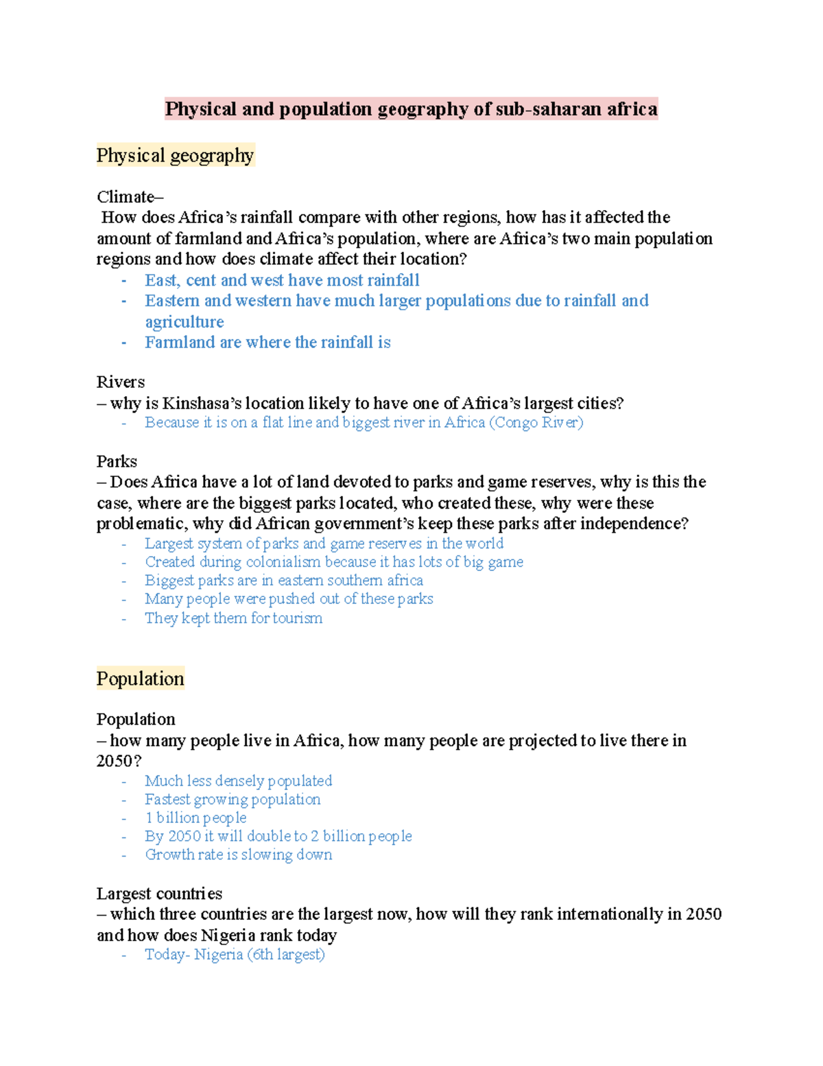 Physical and population geography of sub-saharan africa - Deprecated ...