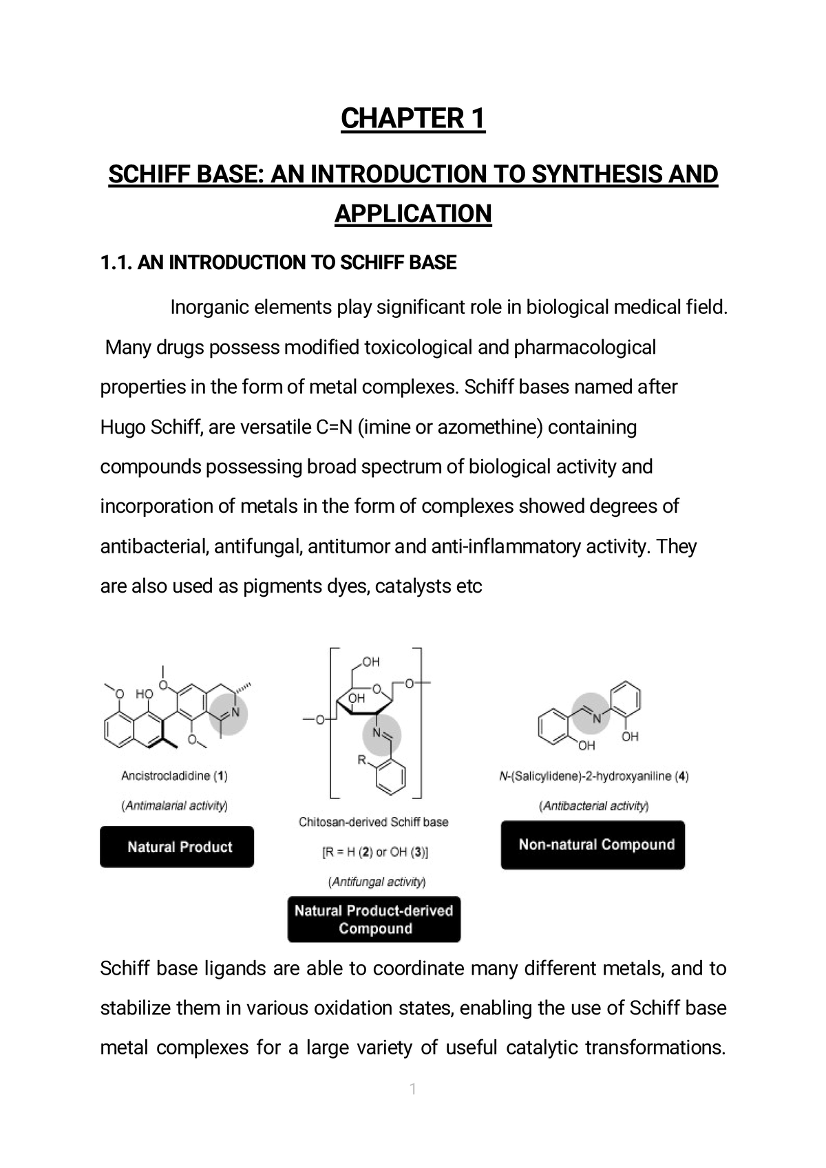 project report of - CHAPTER 1 SCHIFF BASE: AN INTRODUCTION TO SYNTHESIS ...