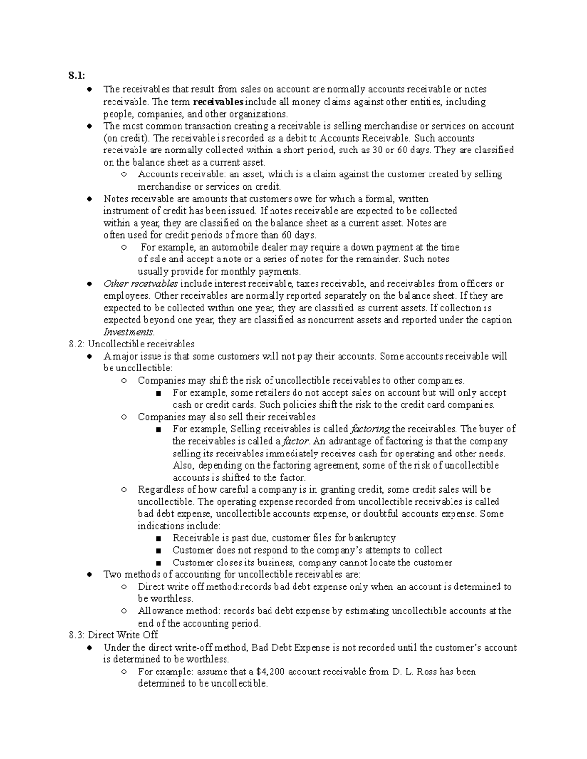 Ch 8 Notes - 8: The receivables that result from sales on account are ...