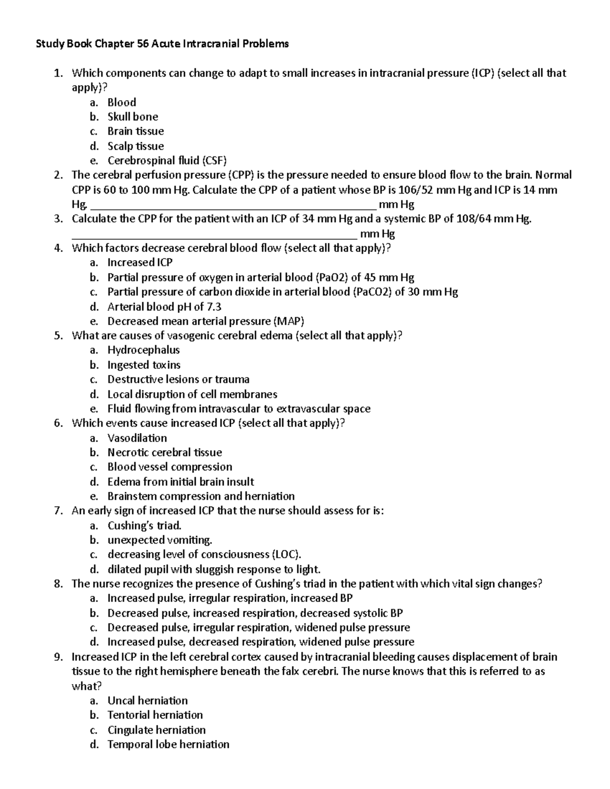 Study Book Chapter 56 Acute Intracranial Problems - Study Book Chapter ...