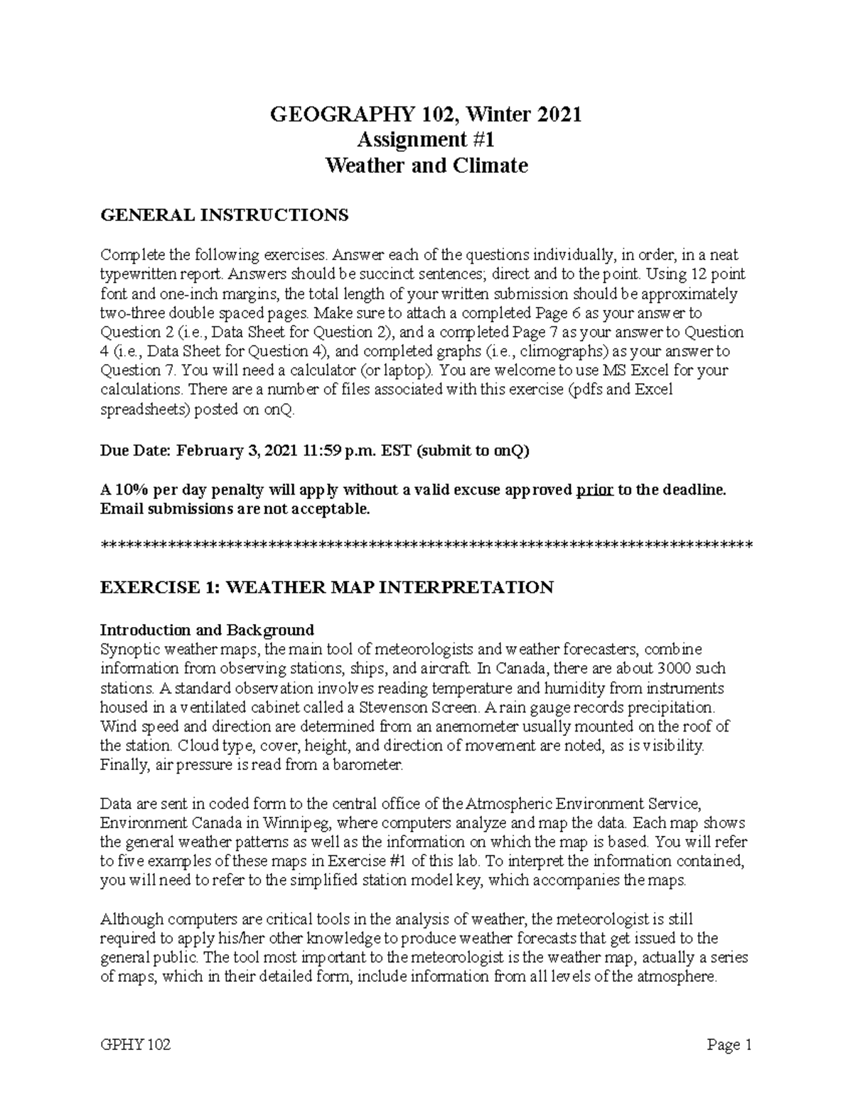 Assignment 1 2021 - Weather and Climatev 2 - GEOGRAPHY 102, Winter 2021 ...