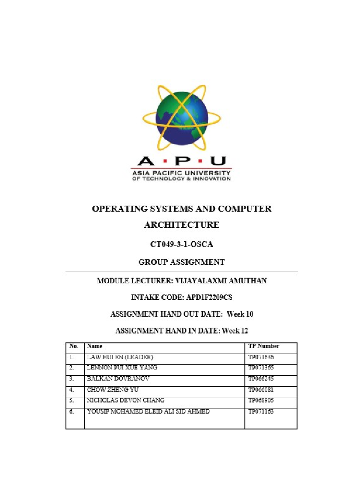 OSCA Group Assignment - TABLE OF CONTENTS - Studocu