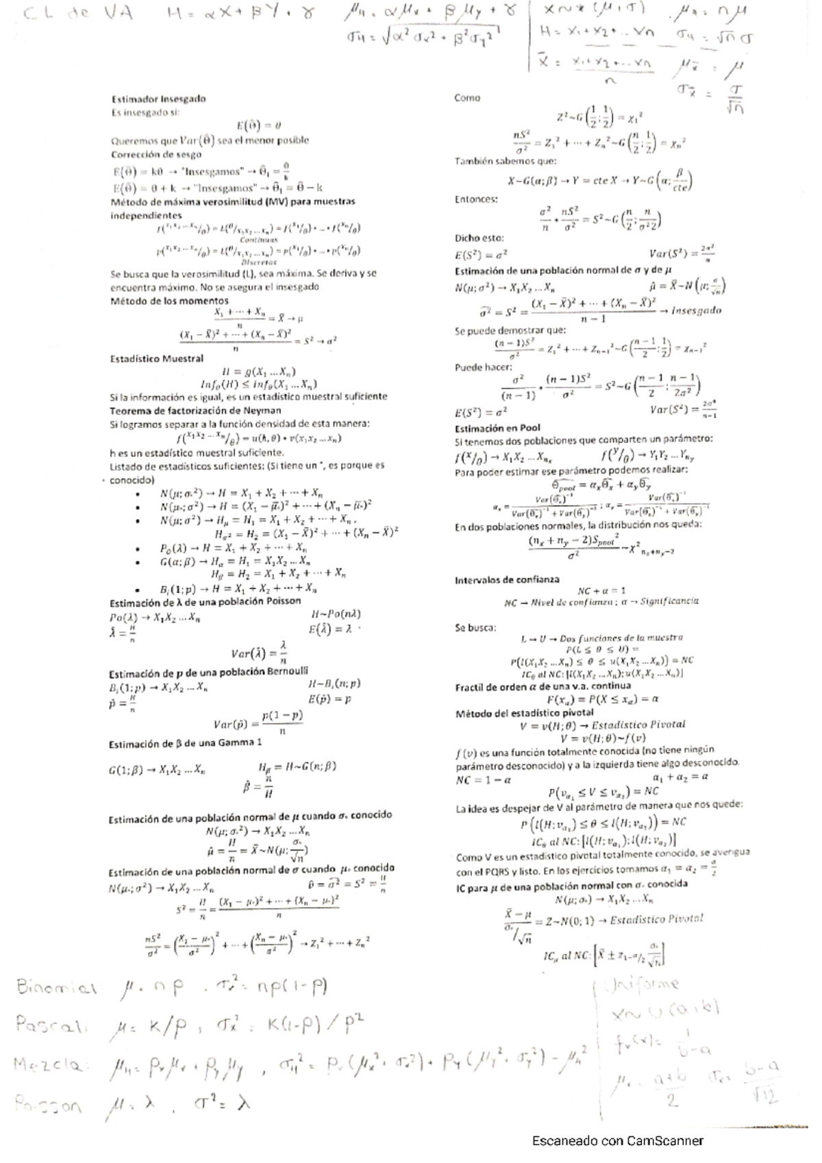 Fórmulas estadística - Probabilidad y Estadistica - Studocu