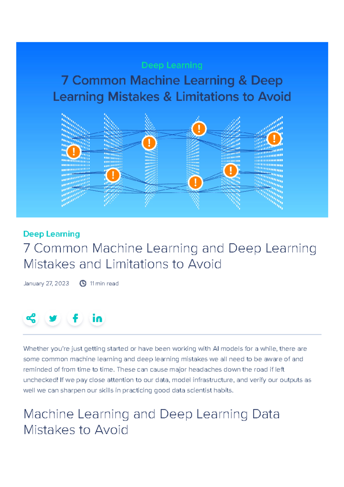 7 Machine Learning and Deep Learning Mistakes and Limitations to Avoid ...
