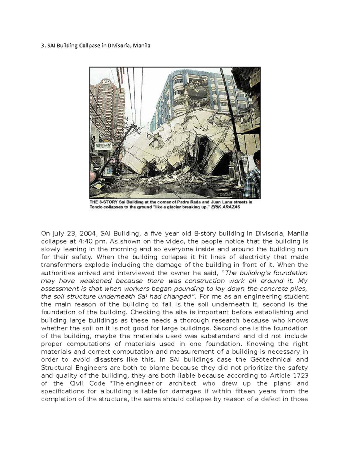 Stuctural Failures no - SAI Building Collpase in DIvisoria, Manila On ...