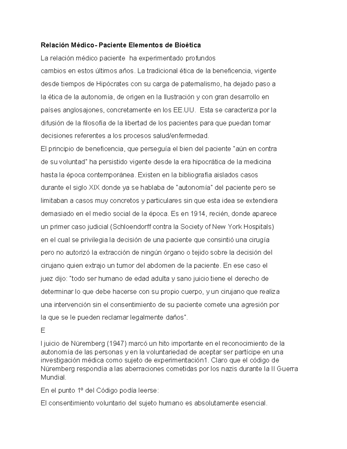 Relacion Medico Paciente Bioetica resumen 1 - Relación Médico- Paciente ...