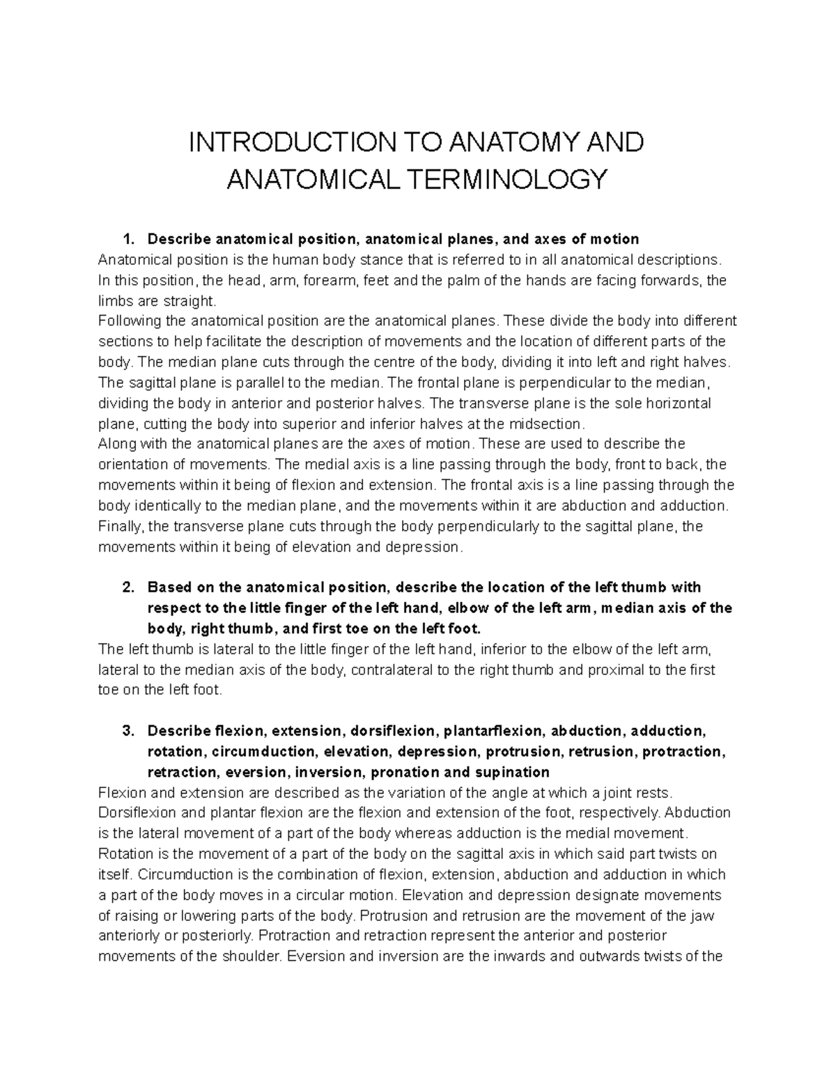 Anatomy and anatomical terminology study questions - APA1313 ...