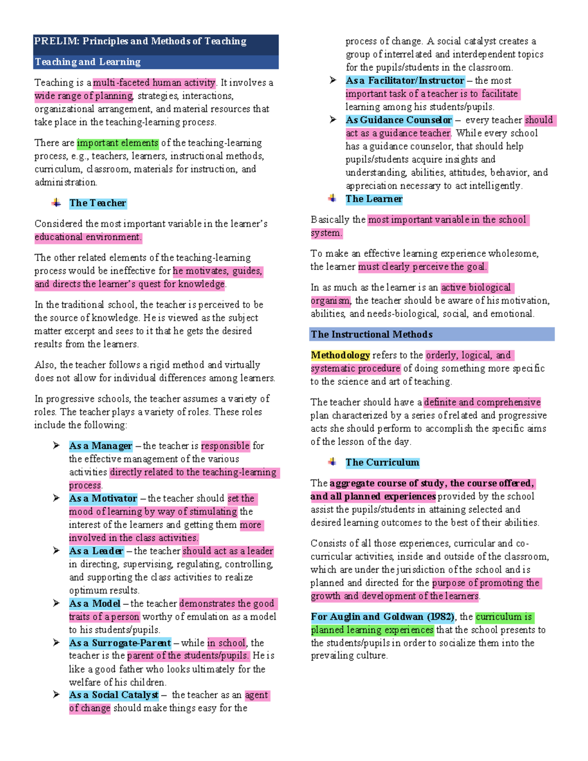 Prelim-PAMT - N/A - PRELIM: Principles and Methods of Teaching Teaching and Learning Teaching is ...