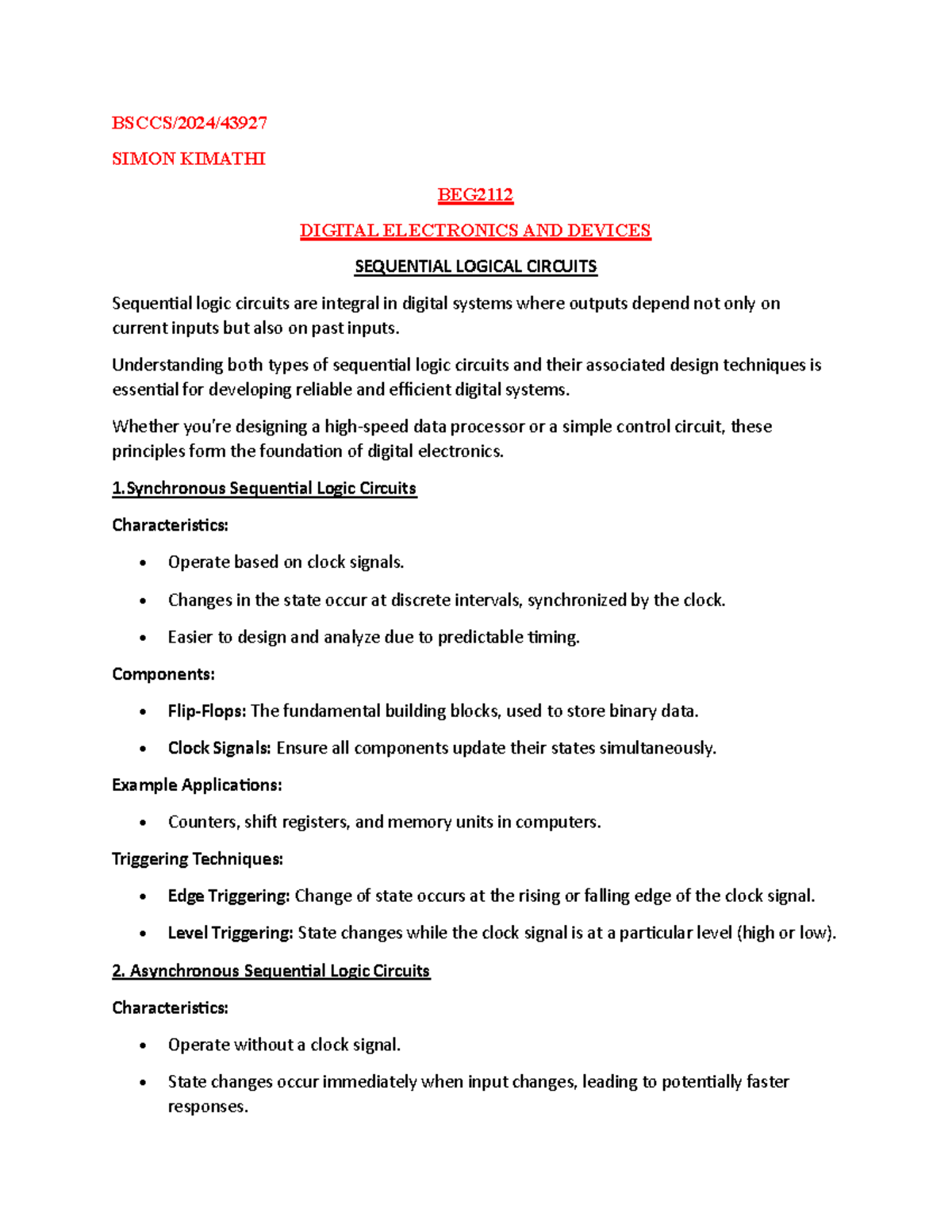 Digital Electronics CAT 2 - BSCCS/2024/ SIMON KIMATHI BEG DIGITAL ELECTRONICS AND DEVICES ...