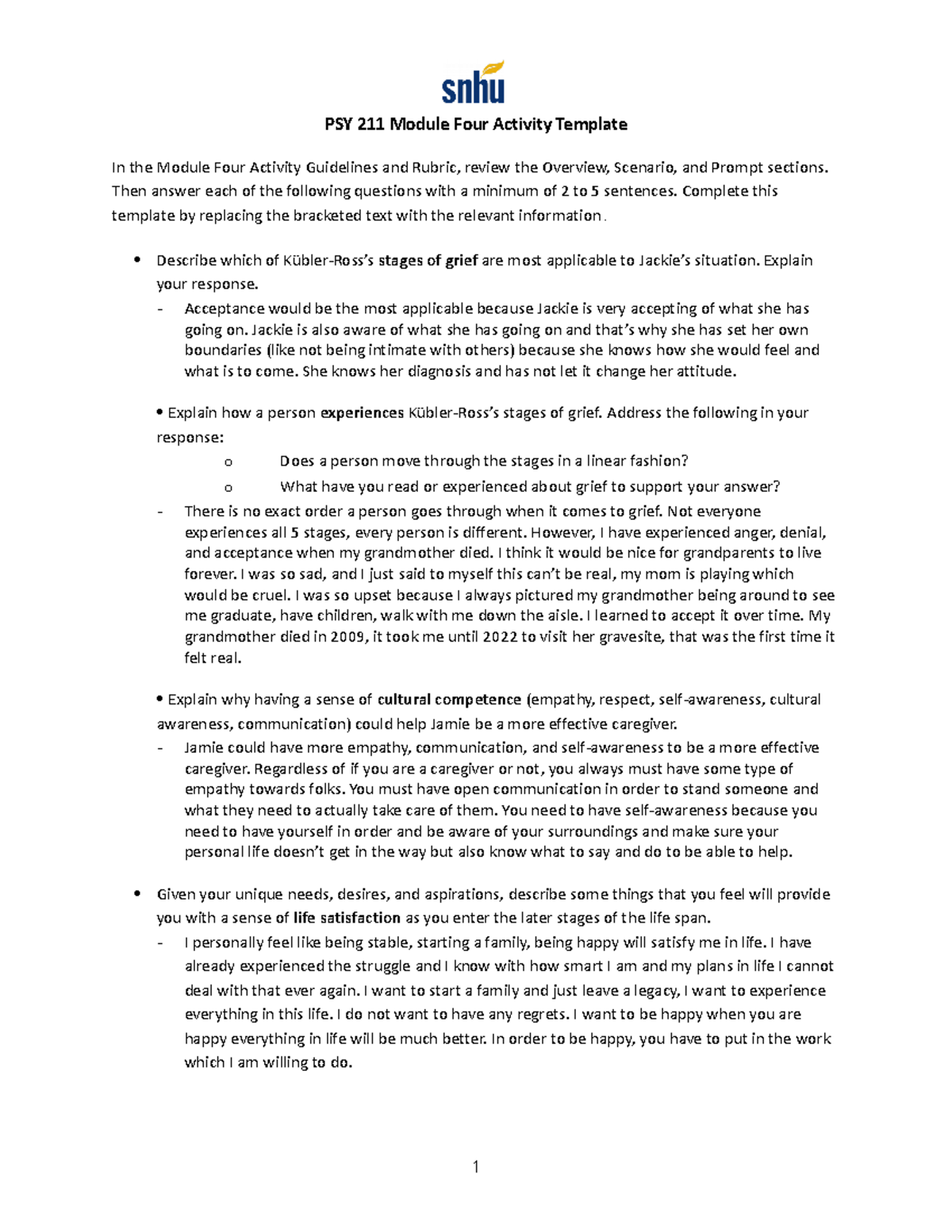 PSY 211 Module Four Activity Template - PSY 211 Module Four Ac琀椀vity ...
