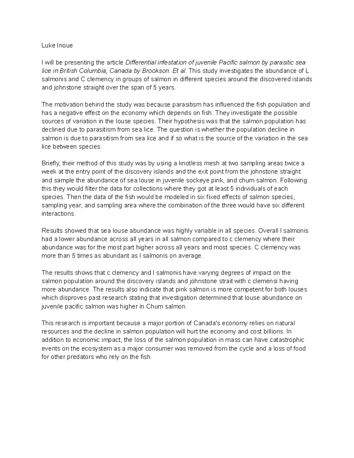 LAB 5 Script - assignment - Luke Inoue I will be presenting the article ...