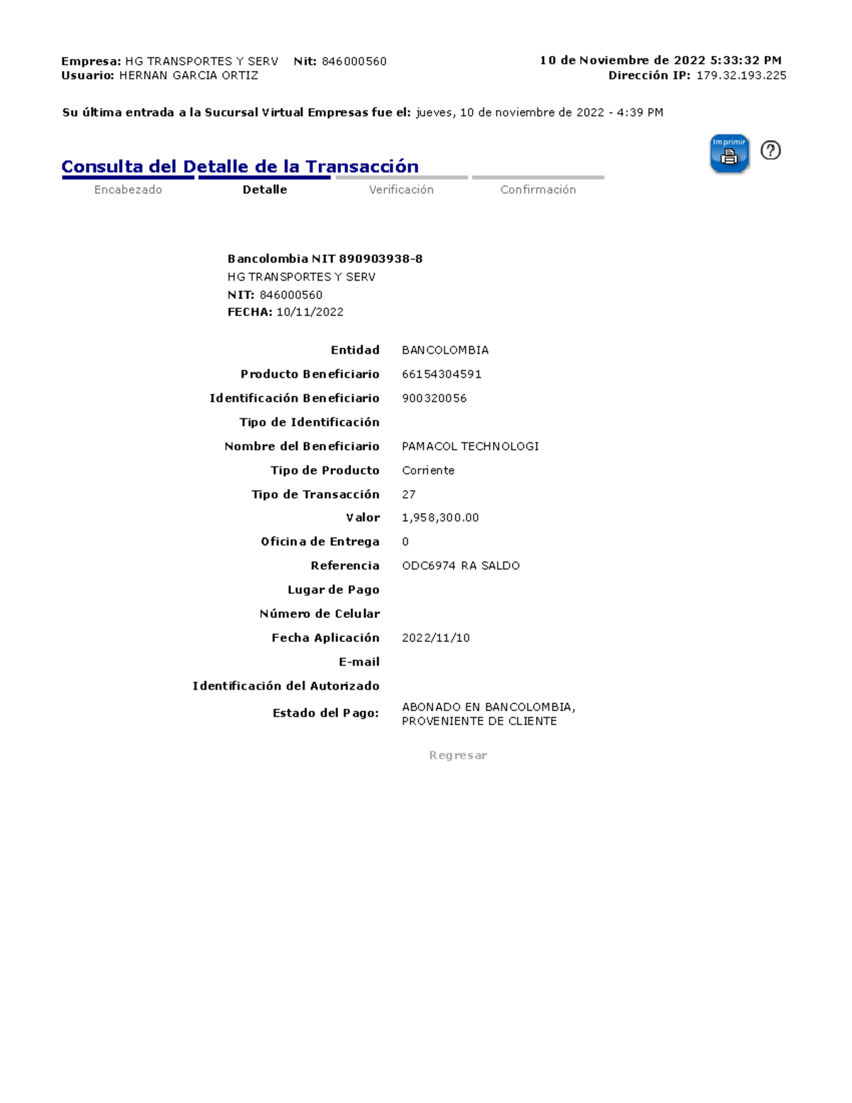 Pamacol Technologie 10OCT - Empresa: HG TRANSPORTES Y SERV Nit ...