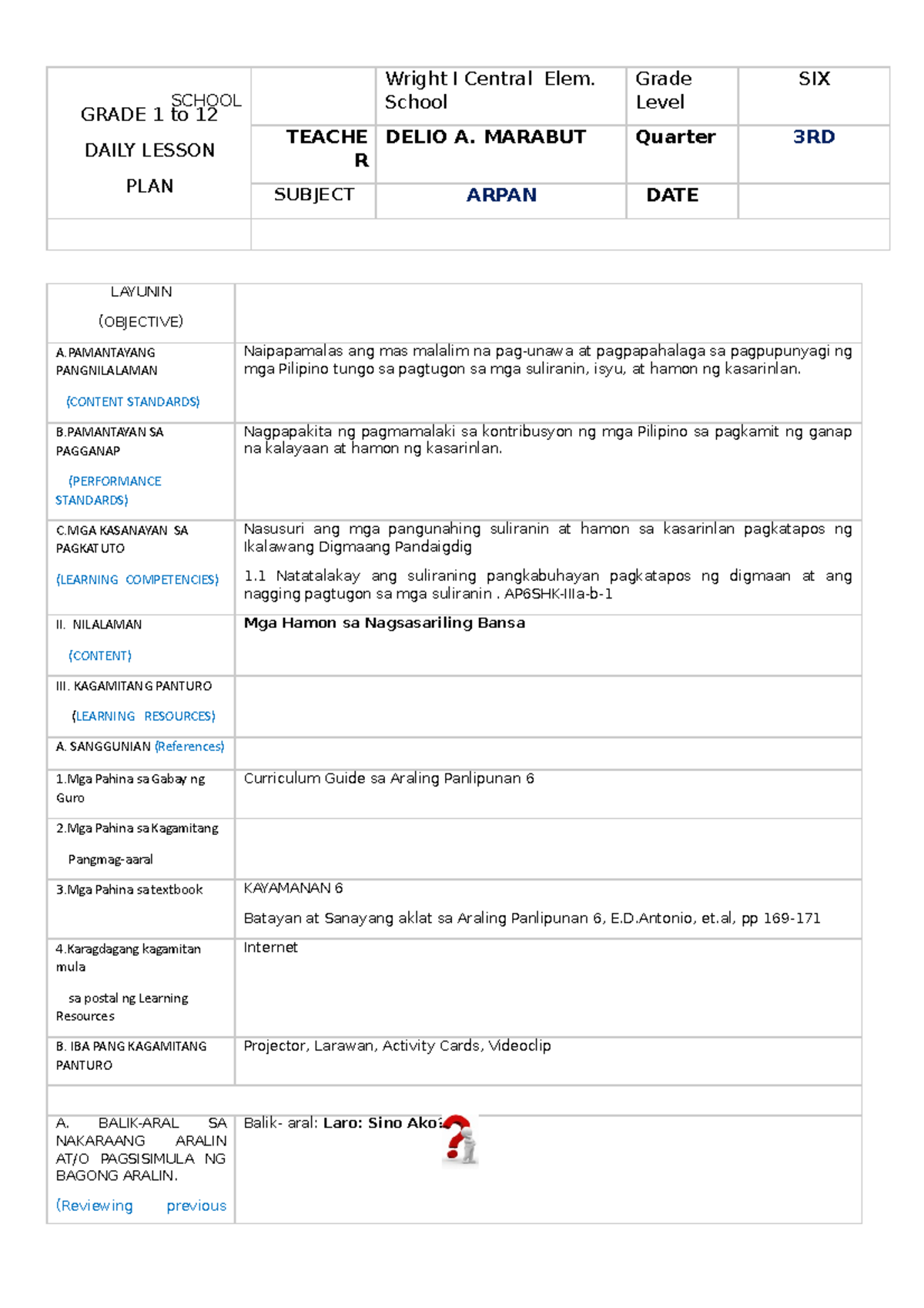 Arpan-6-COT Delio - done - GRADE 1 to 12 DAILY LESSON PLAN SCHOOL ...