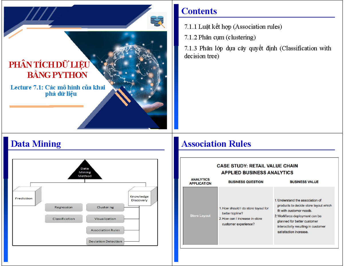 Bản sao Lecture 7-new-new - Lecture 7: Các mô hình của khai phá dữ liệu PHÂN TÍCH DỮ LIỆU BẰNG ...