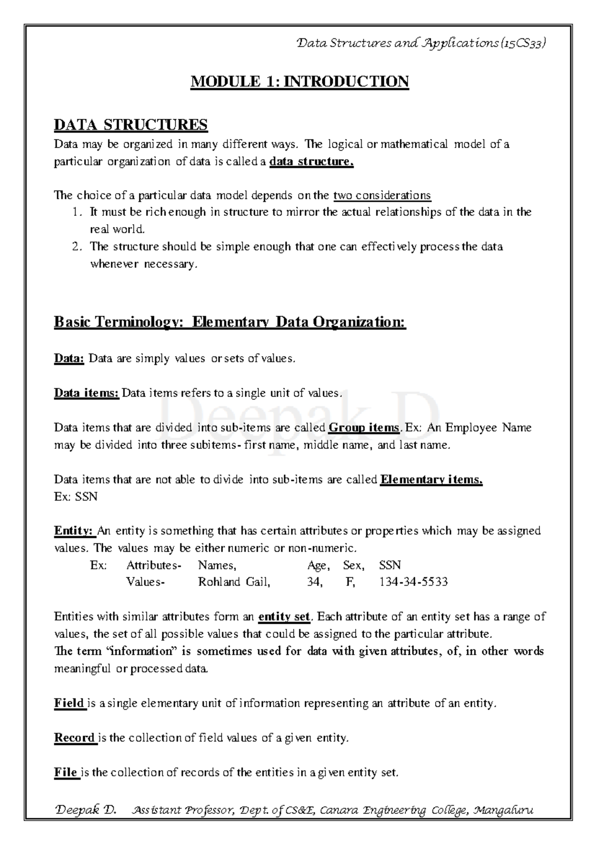 Module 1 Dsa Data Structure Notes To Learn Basics Module 1